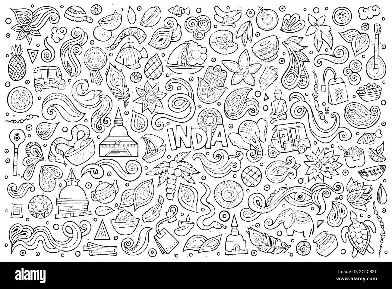 Vector doodle cartoon set of Indian objects and symbols Stock Vector ...