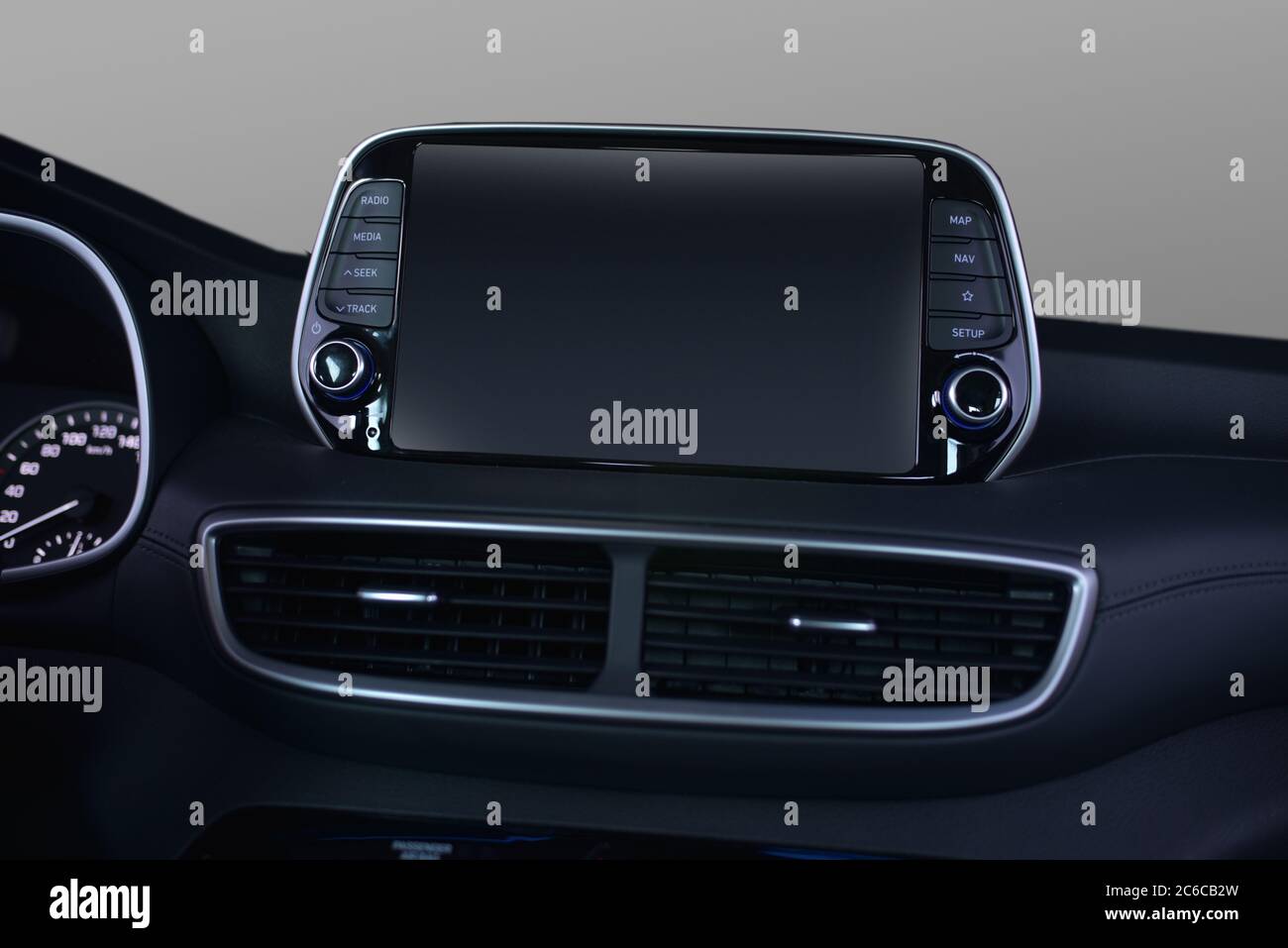 Screen multimedia system on dashboard in a modern car Stock Photo - Alamy