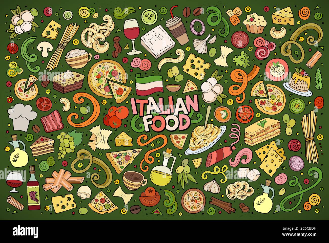 Colorful vector hand drawn doodle cartoon set of italian food ob Stock ...