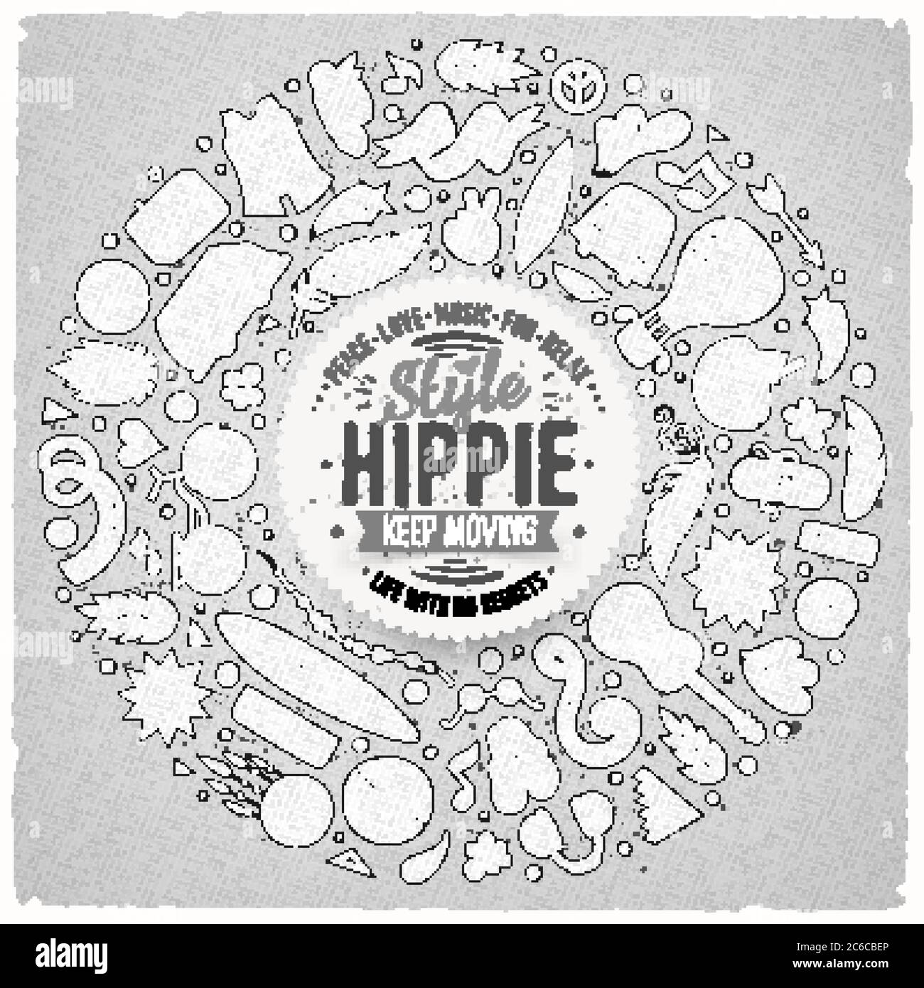 Set of Hippie cartoon doodle objects, symbols and items Stock Vector ...
