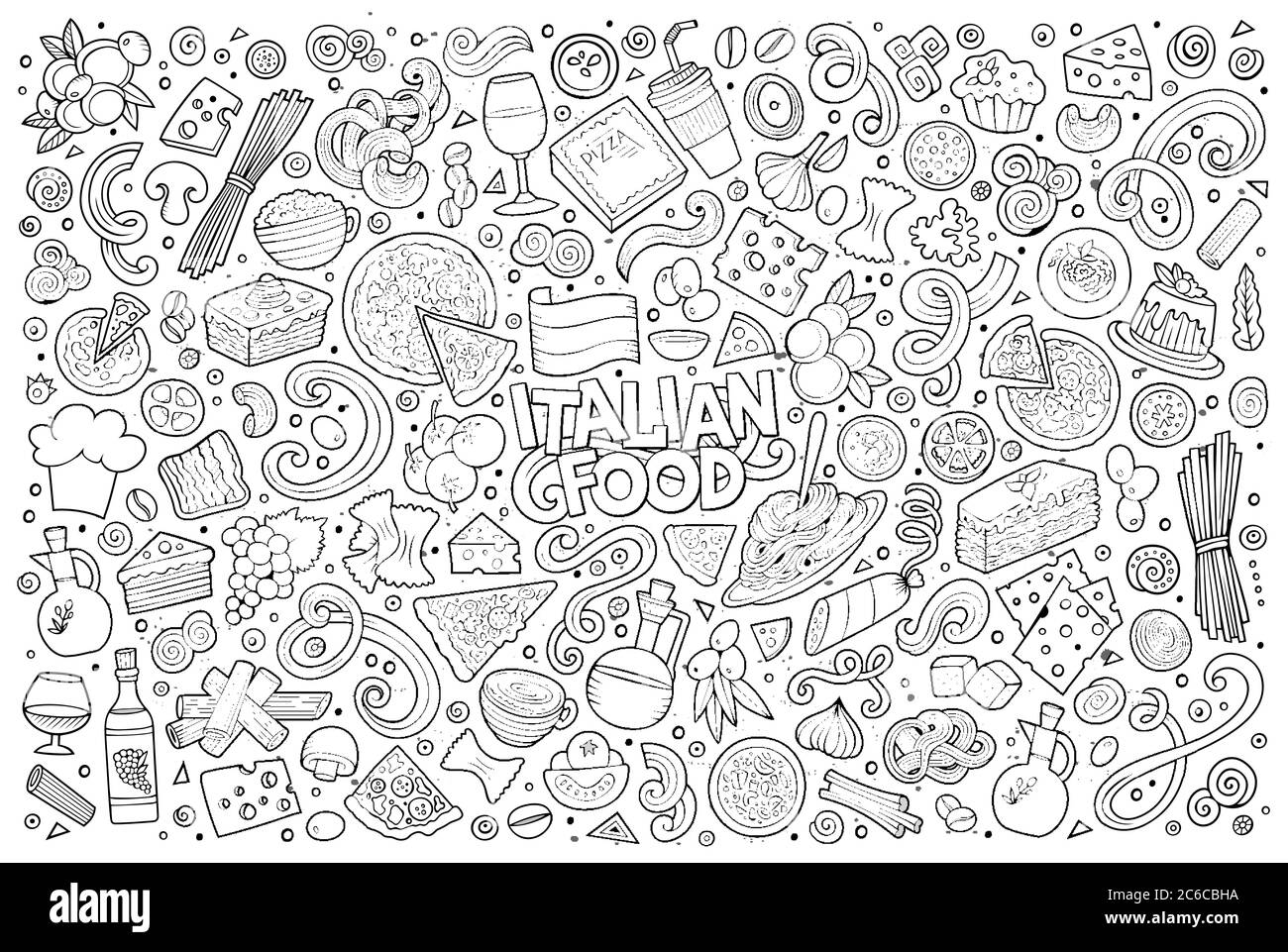 Line art vector cartoon set of italian food objects Stock Vector Image ...