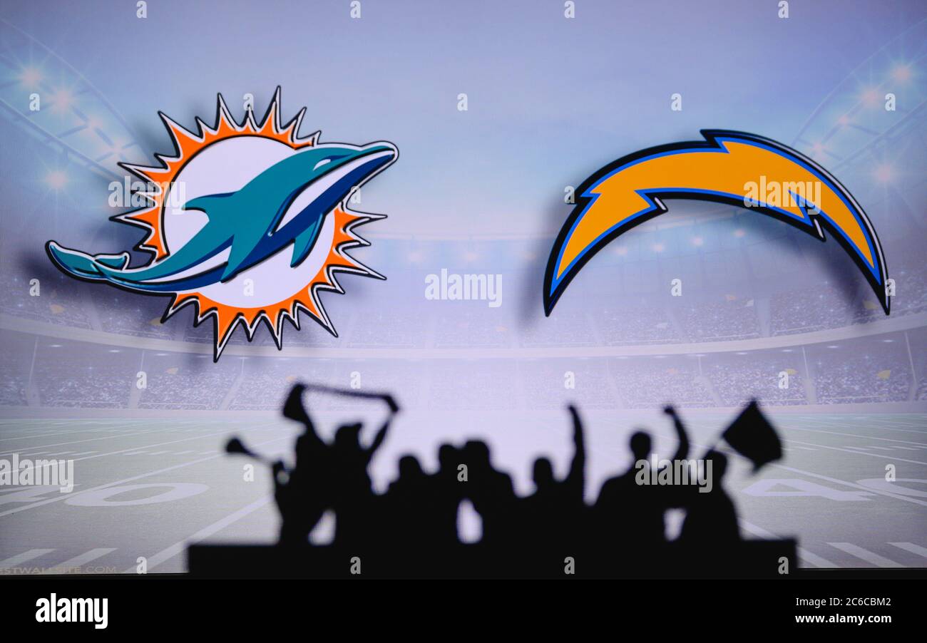 Miami Dolphins vs. Los Angeles Chargers. Fans support on NFL Game ...