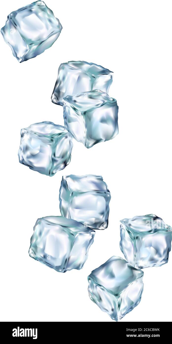 Ice cubes transparent vector 3d illustration realistic set. Water freeze Clip art for your ...
