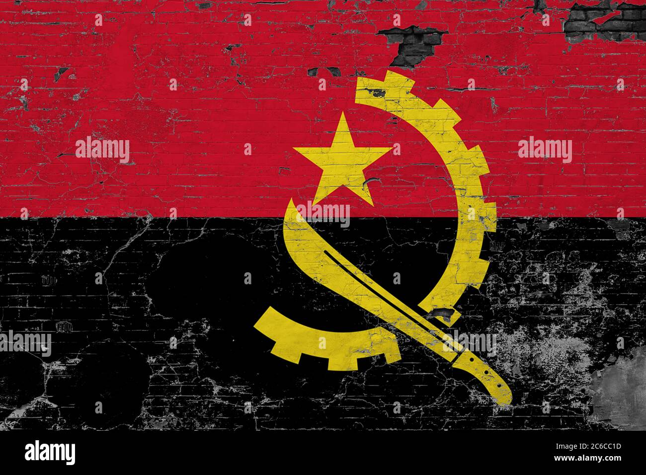 Angola flag on grunge scratched concrete surface. National vintage ...