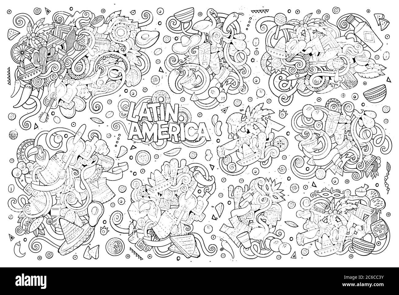 Sketchy vector hand drawn Doodle Latin American objects Stock Vector ...