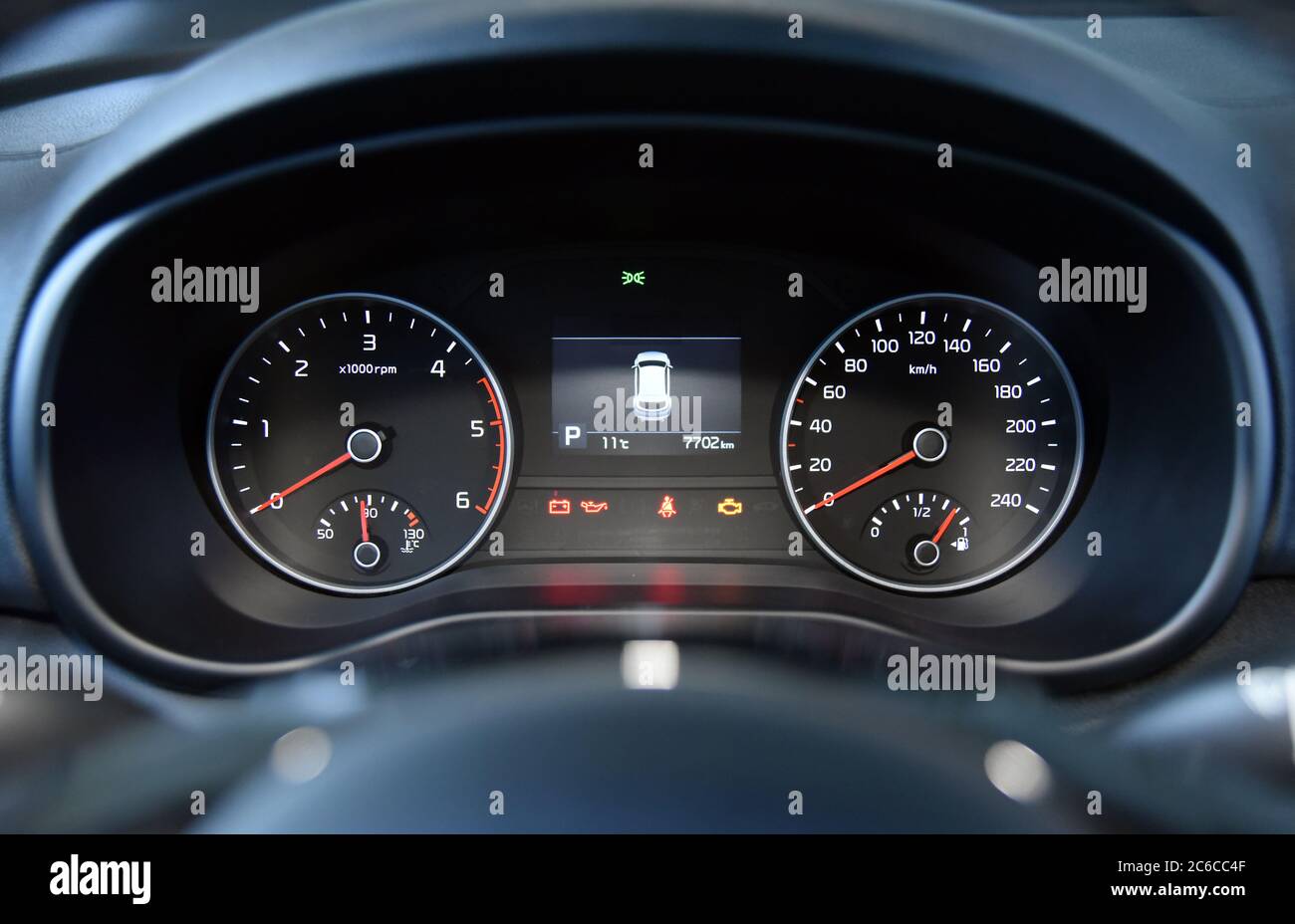 Modern car illuminated dashboard closeup. car instruments panel Stock ...