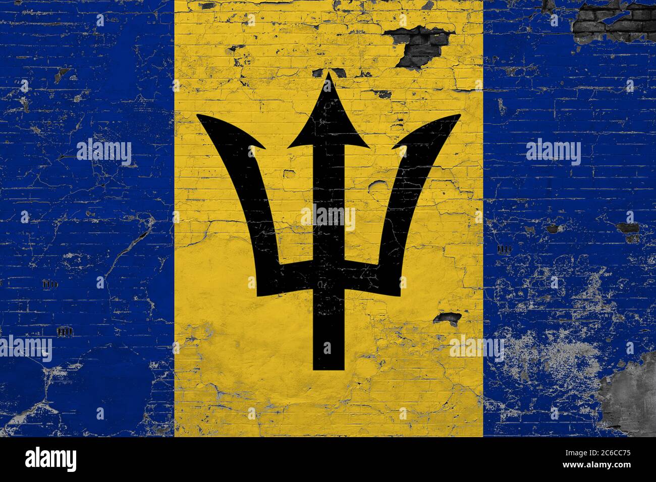 Barbados flag on grunge scratched concrete surface. National vintage ...