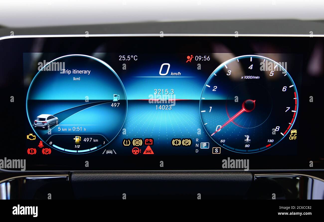 Modern car illuminated dashboard closeup. car instruments panel Stock ...