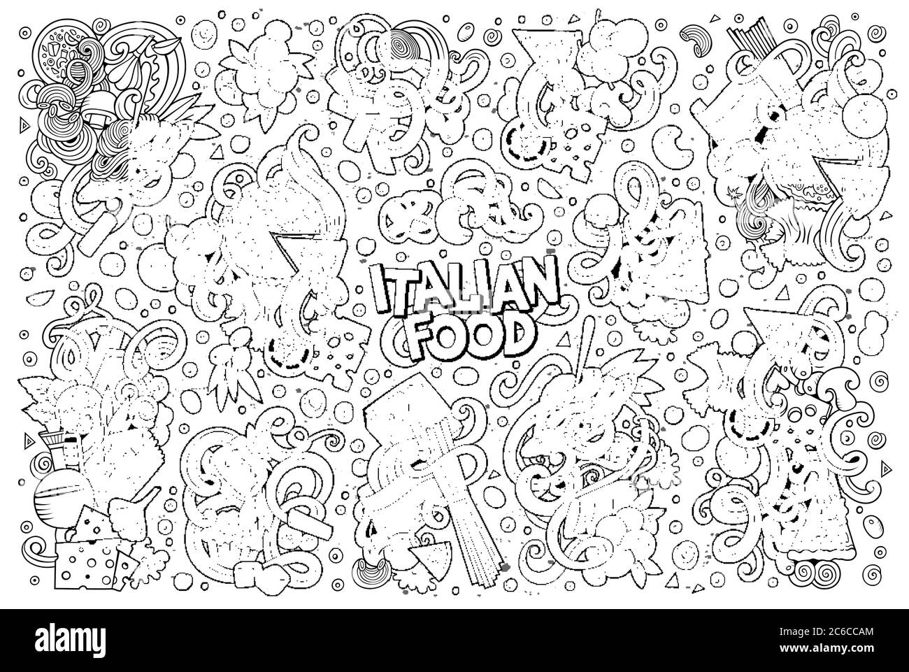 Line art vector cartoon set of italian food objects Stock Vector Image ...
