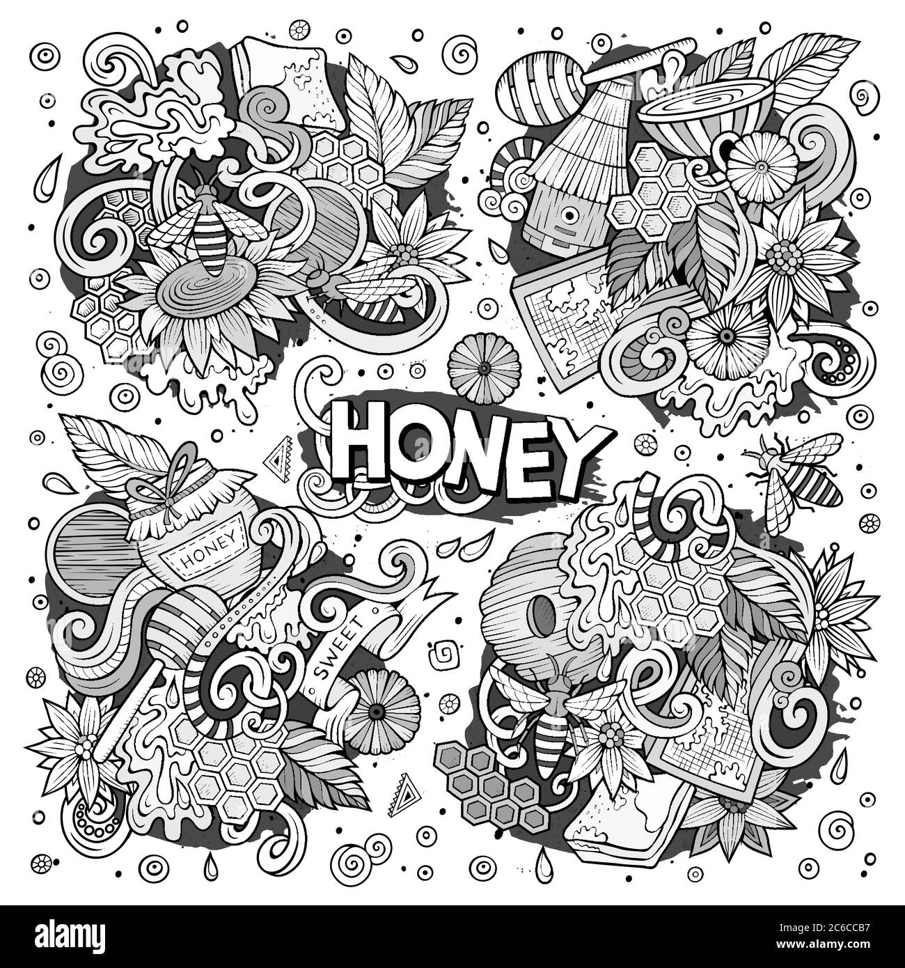 Vector cartoon set of Honey theme doodles design elements Stock Vector ...