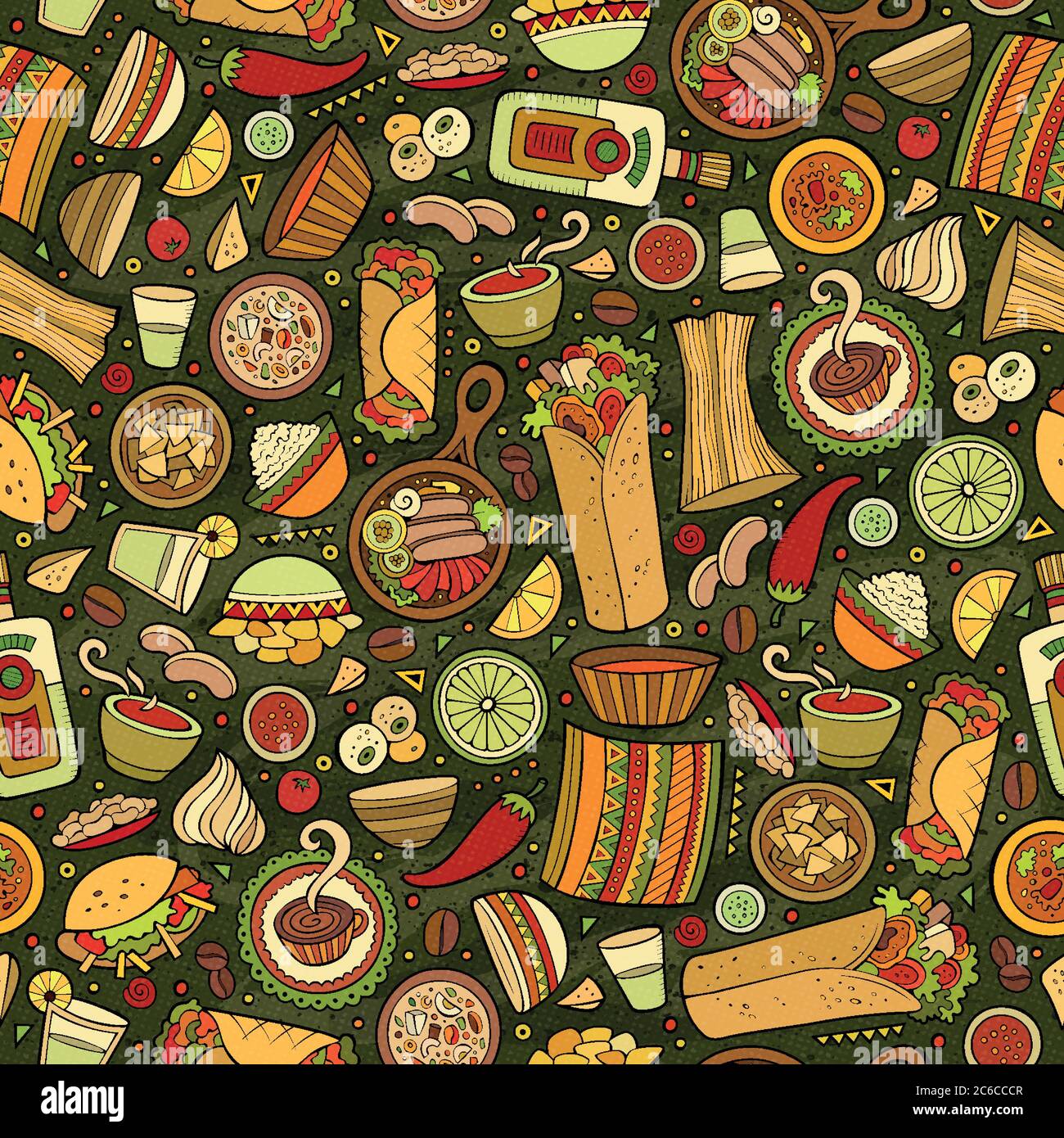 Cartoon cute hand drawn Mexican food seamless pattern Stock Vector ...
