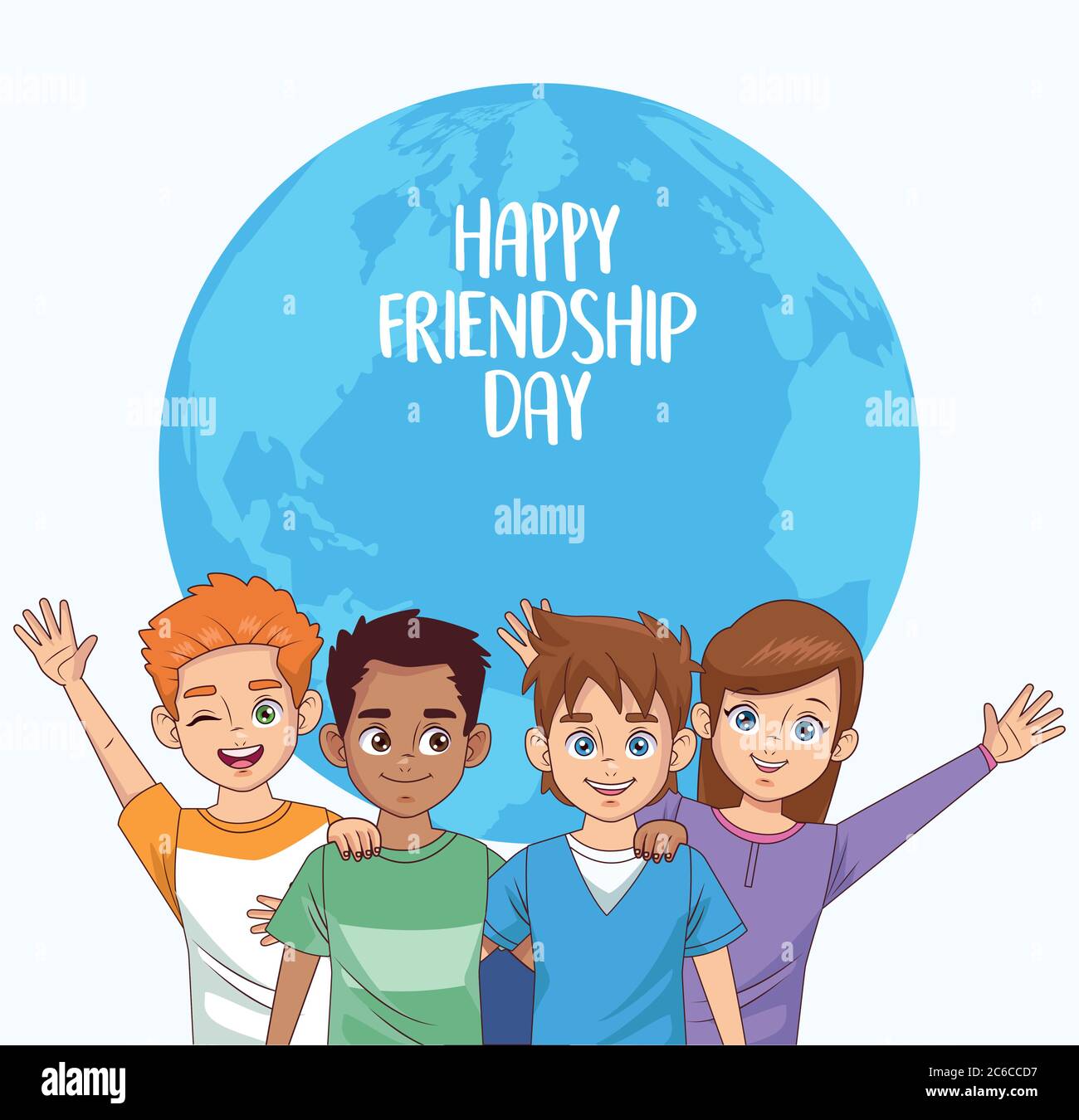 happy friendship day celebration with group of kids vector illustration ...