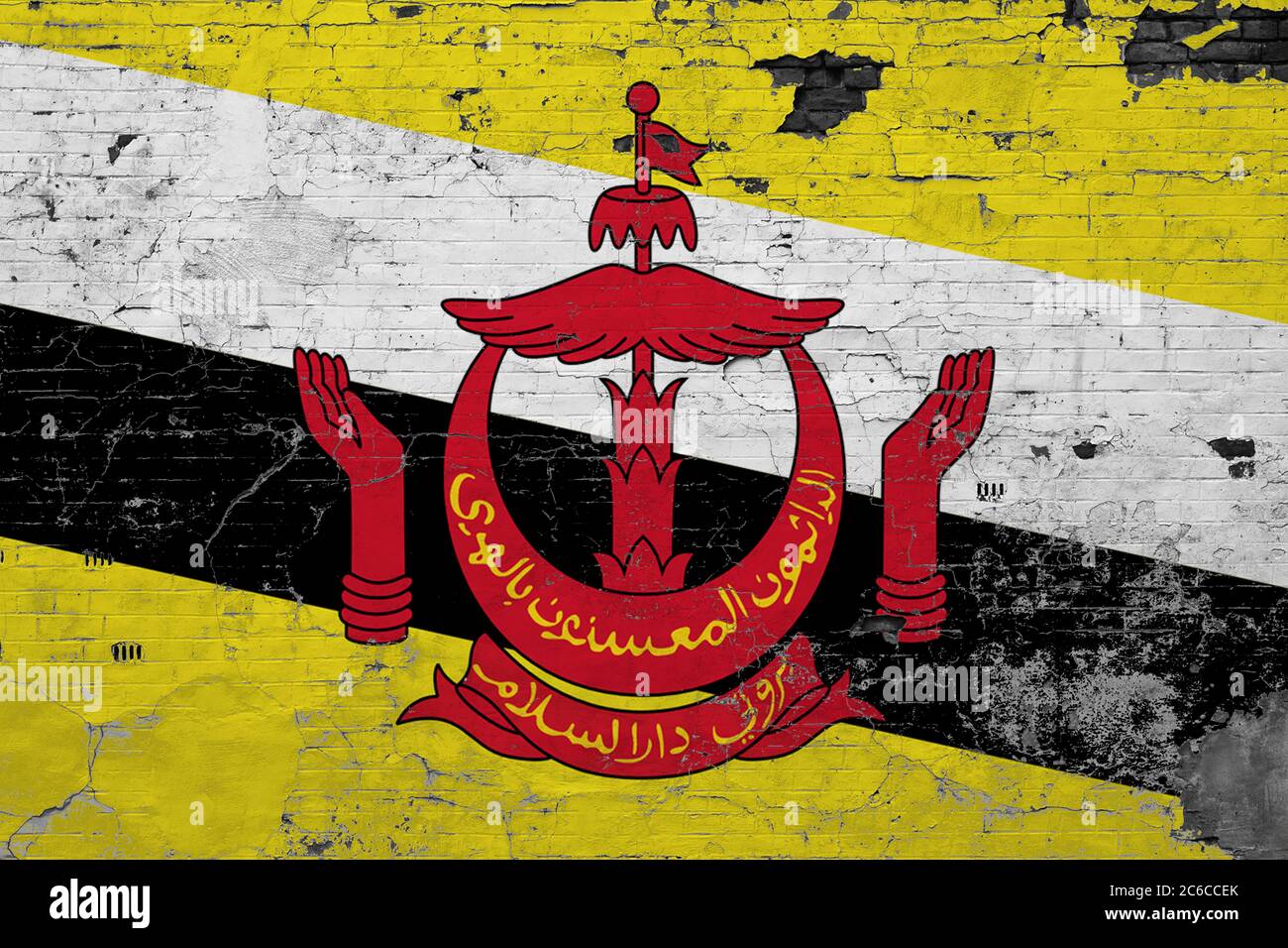 Brunei flag on grunge scratched concrete surface. National vintage ...