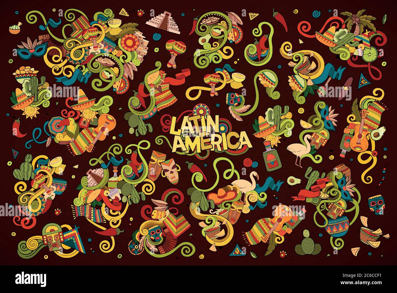 Colorful vector hand drawn Doodle Latin American objects Stock Vector ...