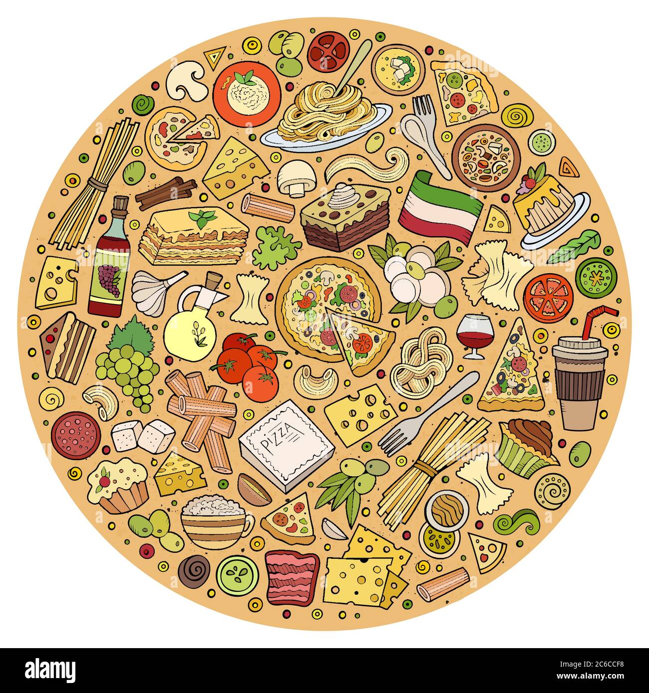 Set of Italian food cartoon doodle objects, symbols and items Stock ...