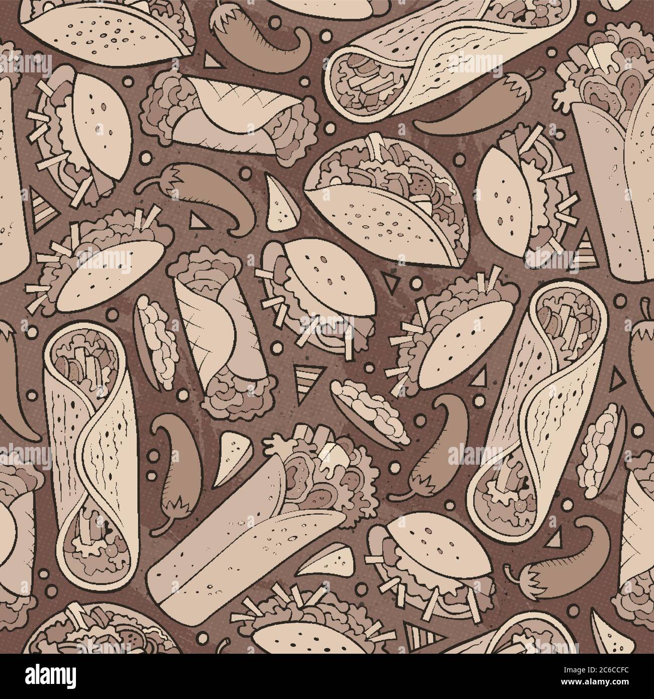 Cartoon hand-drawn latin american, mexican seamless pattern Stock ...