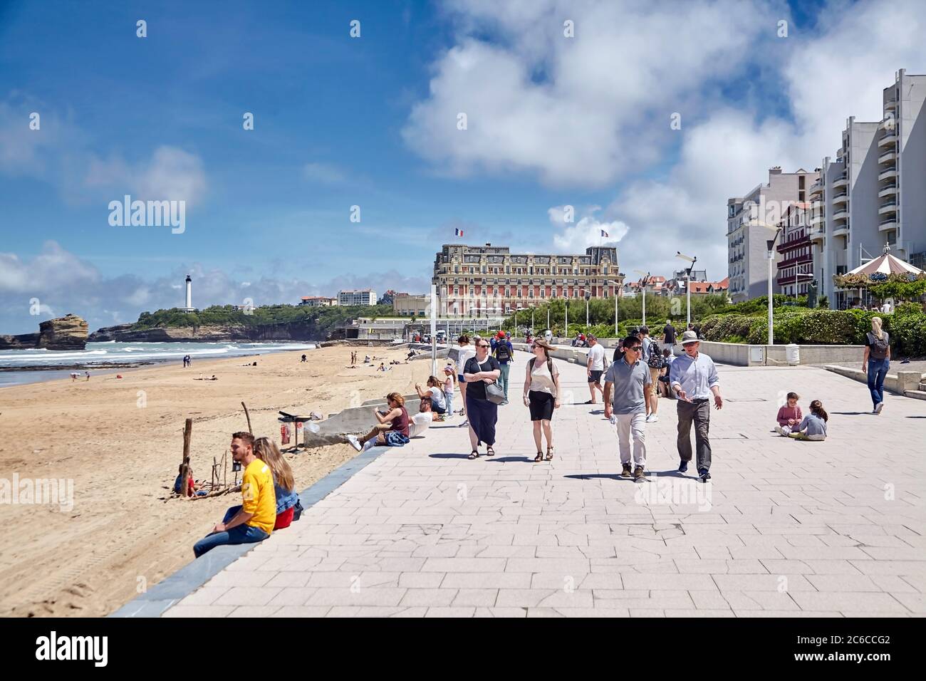 Biarritz, France - June 17, 2018: La Grande Plage. People on the beach ...