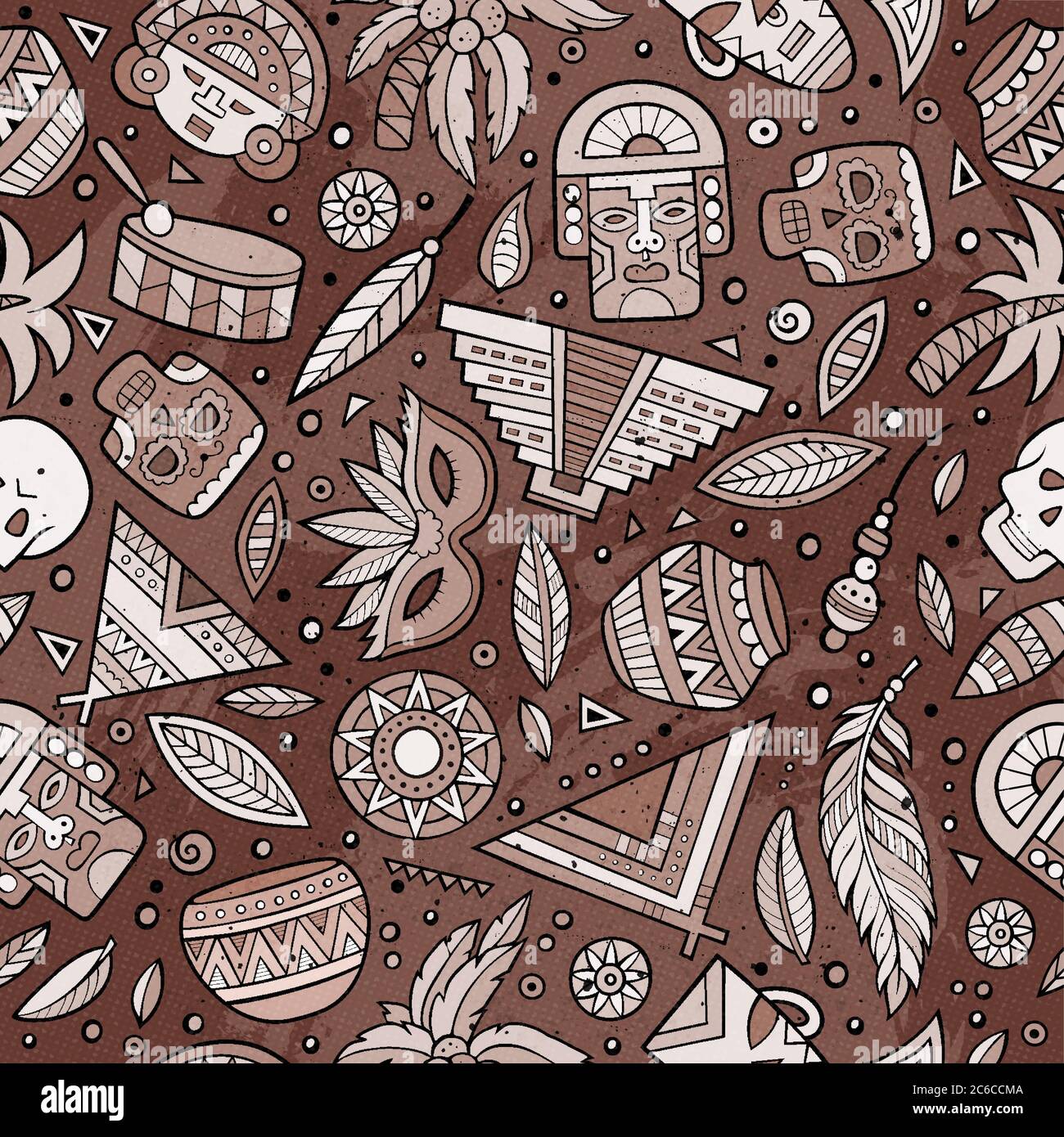 Cartoon hand-drawn latin american, mexican seamless pattern Stock ...