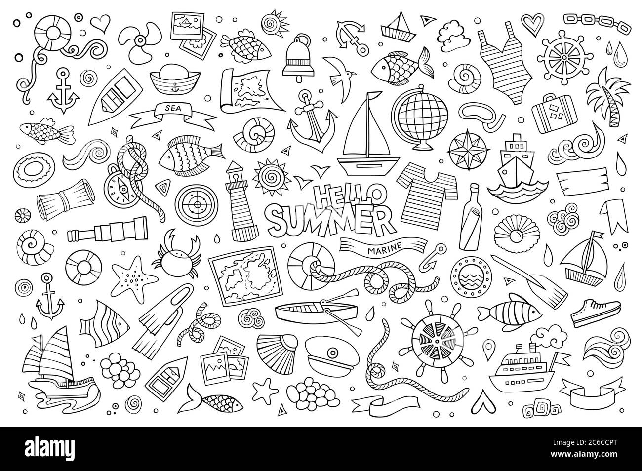Marine nautical hand vector symbols and objects Stock Vector Image ...