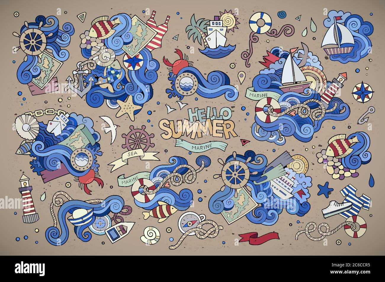 Marine nautical hand vector symbols and objects Stock Vector Image ...