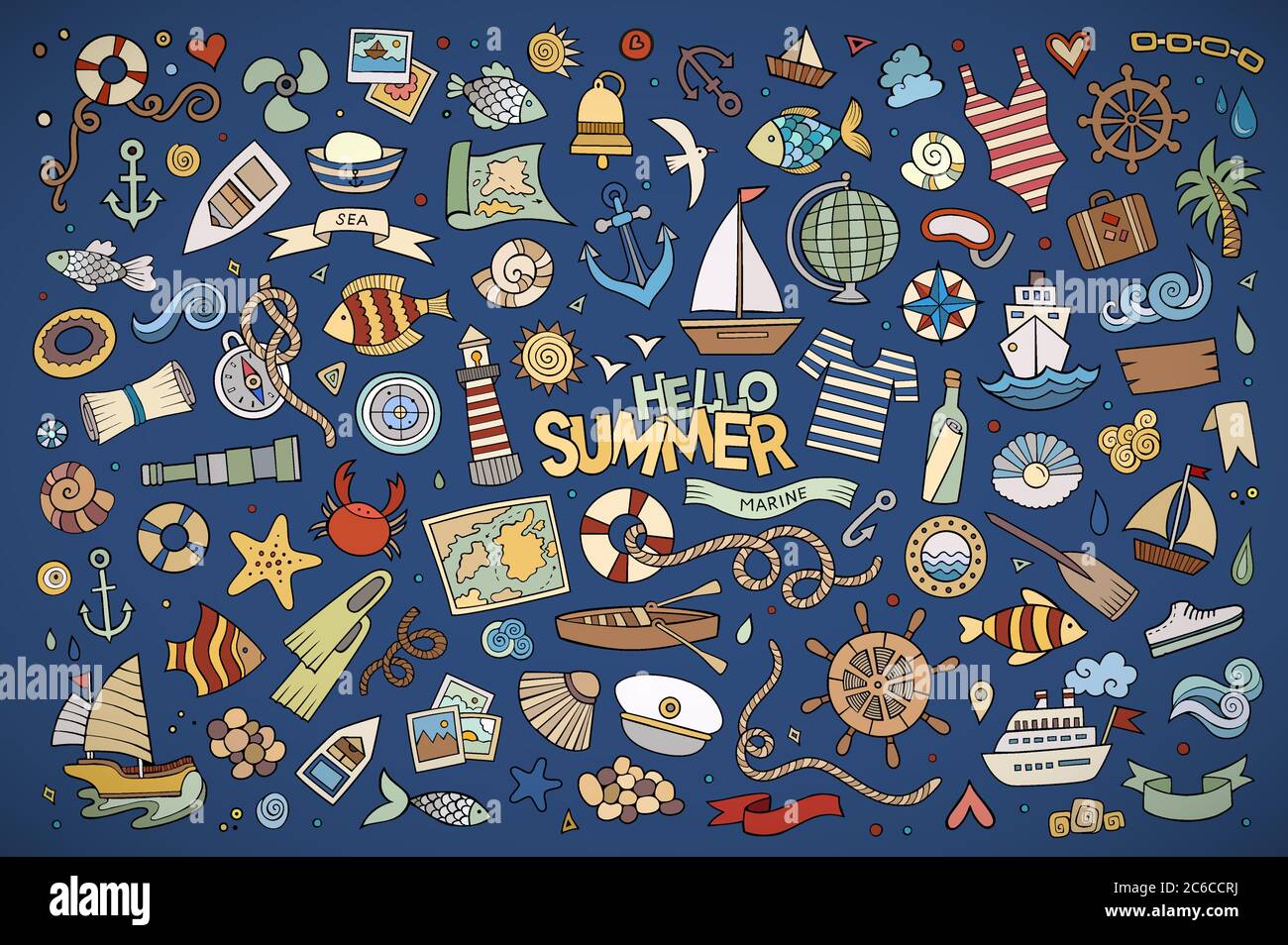 Marine nautical hand vector symbols and objects Stock Vector Image ...