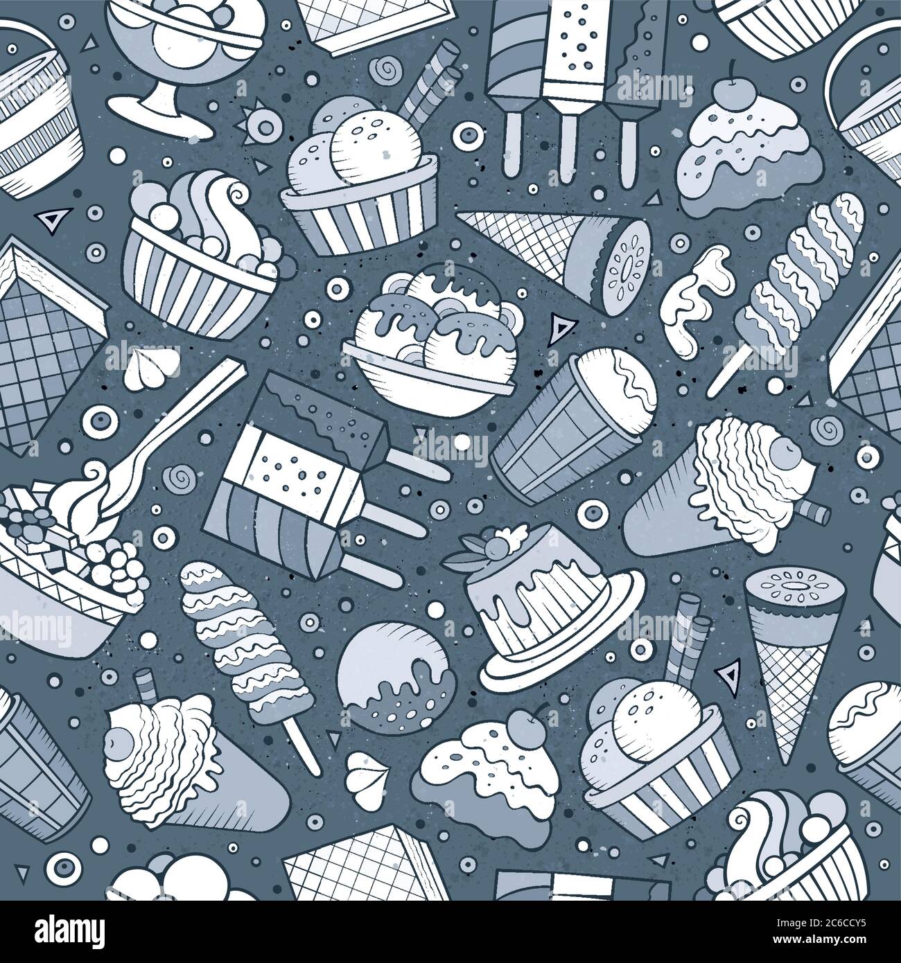 Cartoon Hand Drawn Ice Cream Doodles Seamless Pattern Stock Vector