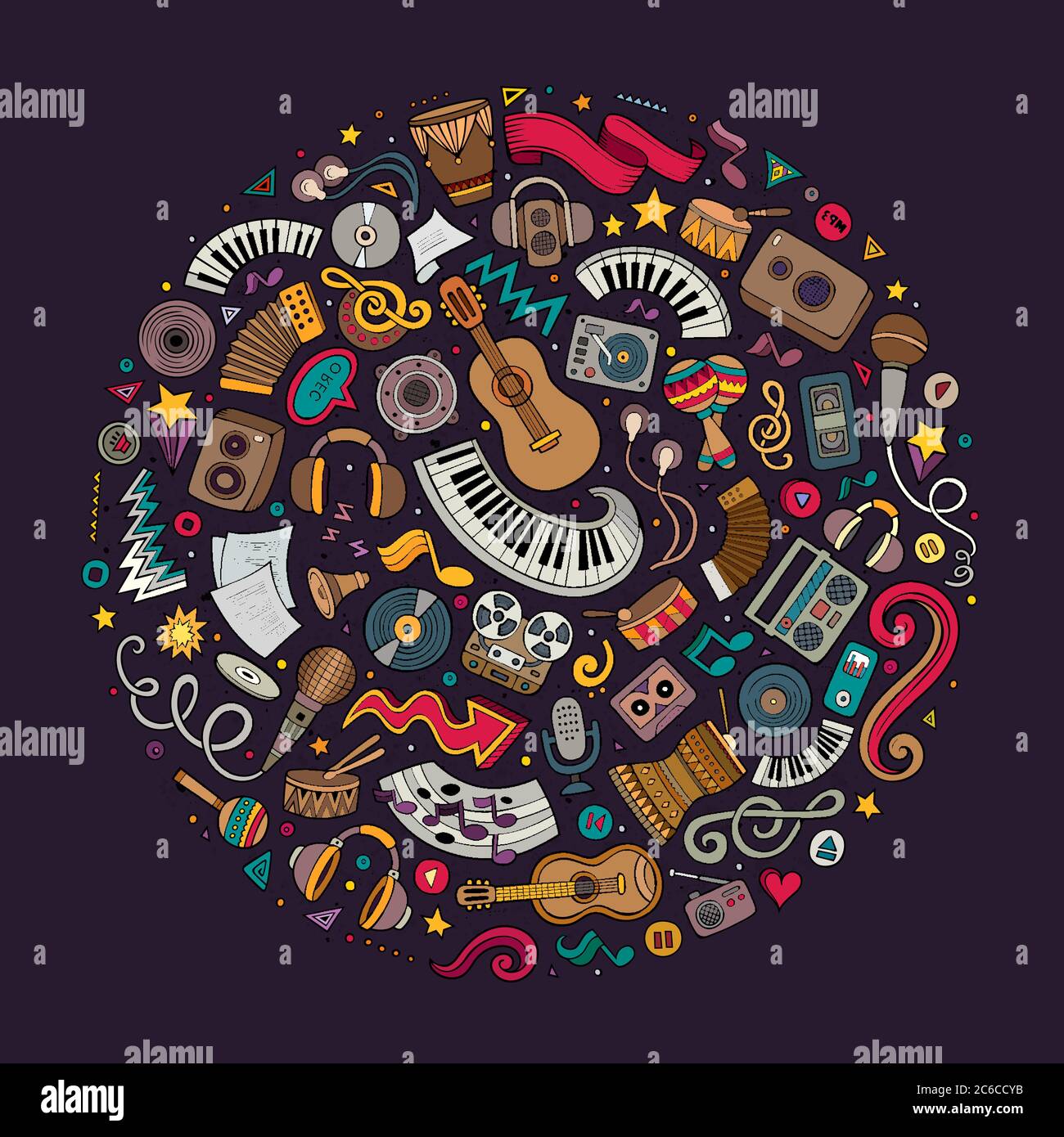 Set of Musical cartoon doodle objects Stock Vector Image & Art - Alamy