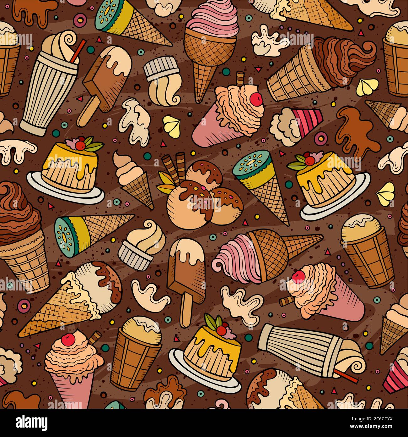 Cartoon Hand Drawn Ice Cream Doodles Seamless Pattern Stock Vector