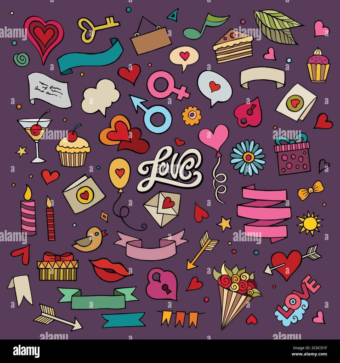 Set of love doodle icons vector Stock Vector Image & Art - Alamy
