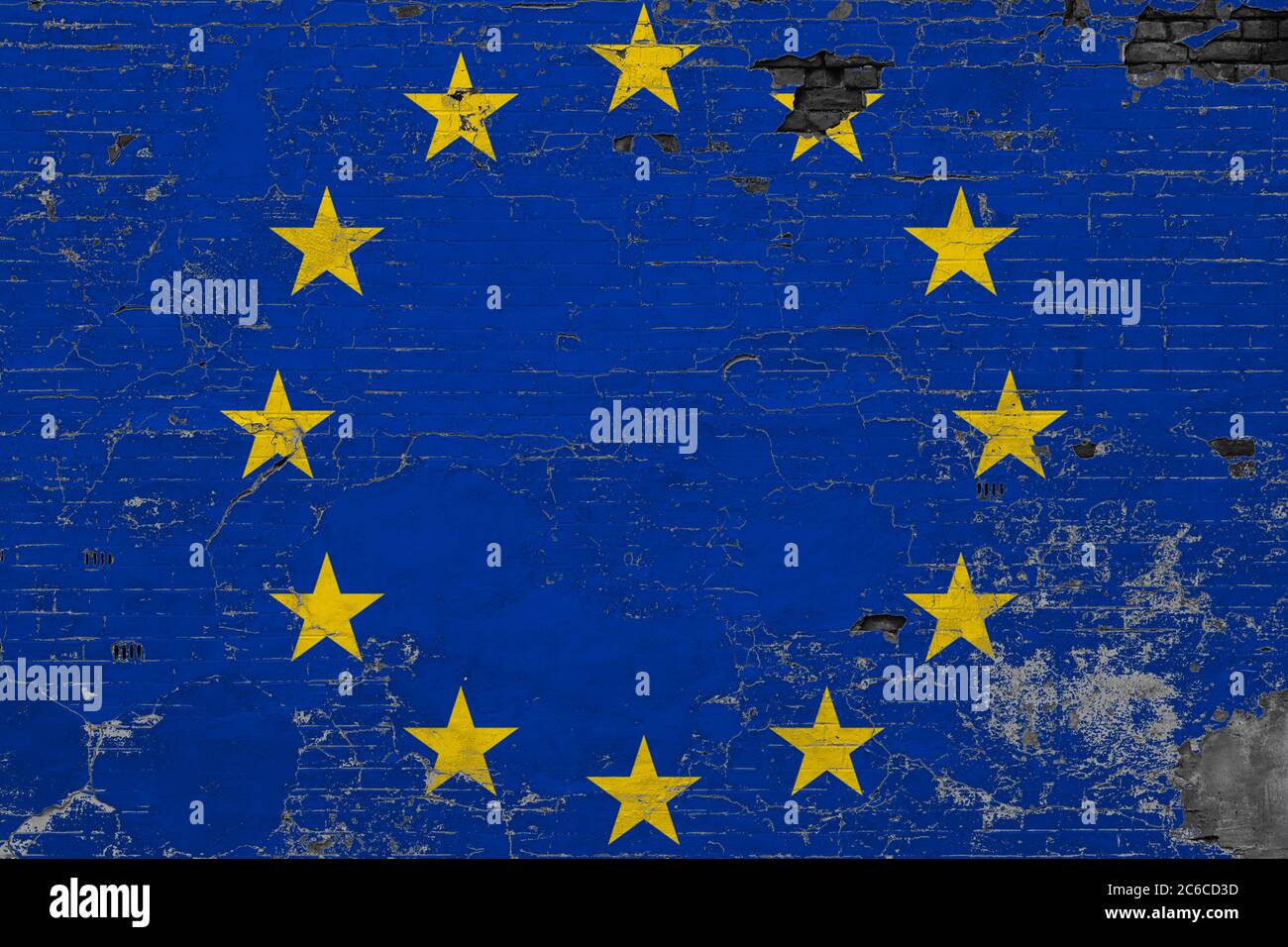 European Union flag on grunge scratched concrete surface. National ...
