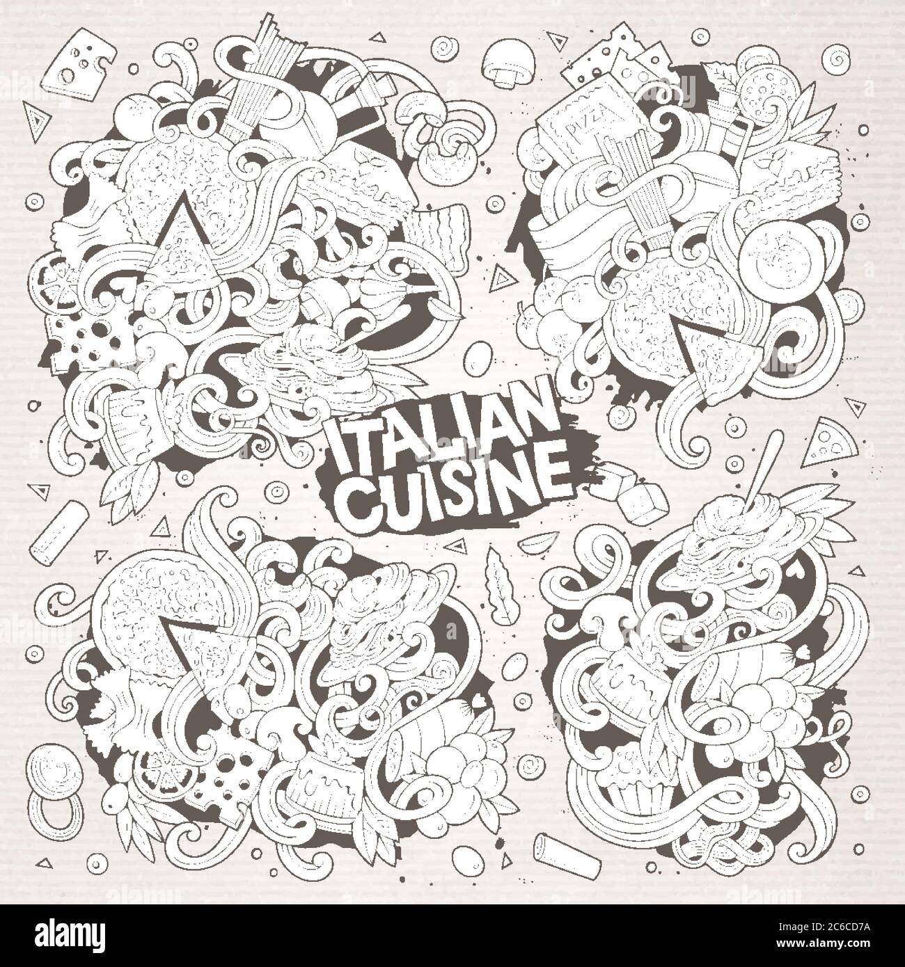 Line art vector cartoon set of italian food designs Stock Vector Image ...