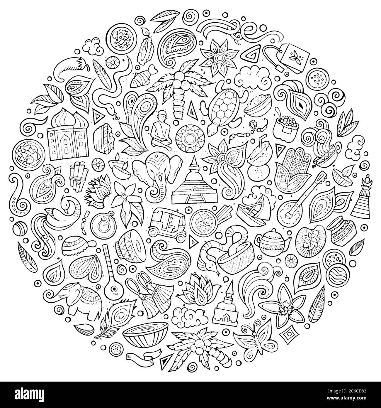 Vector set of Indian cartoon doodle objects Stock Vector Image & Art ...