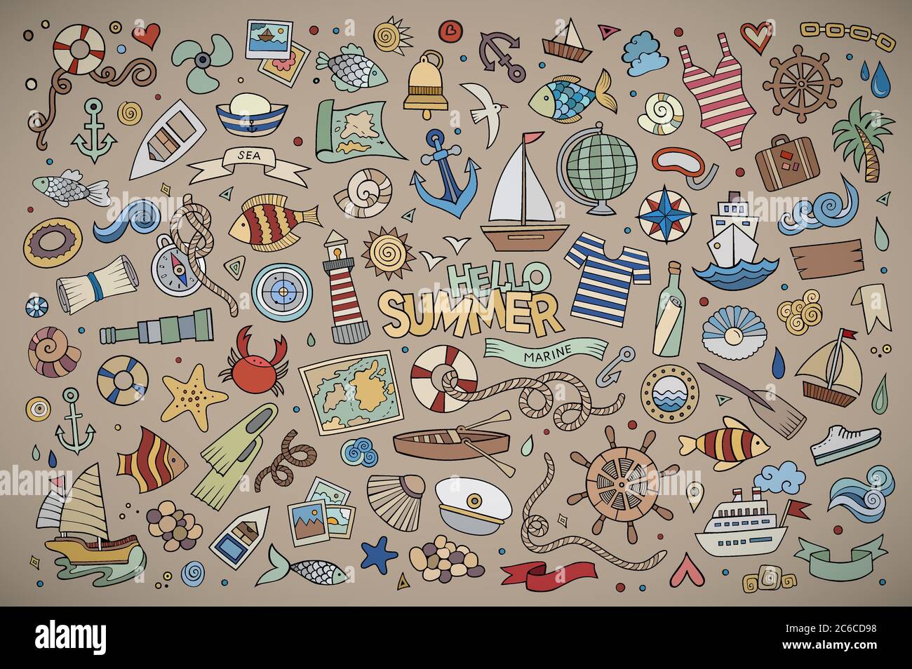 Marine nautical hand vector symbols and objects Stock Vector Image ...