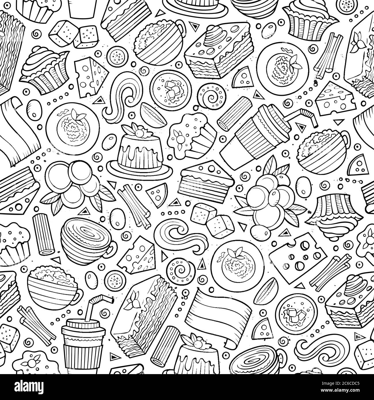 Cartoon cute hand drawn Italian food seamless pattern Stock Vector ...