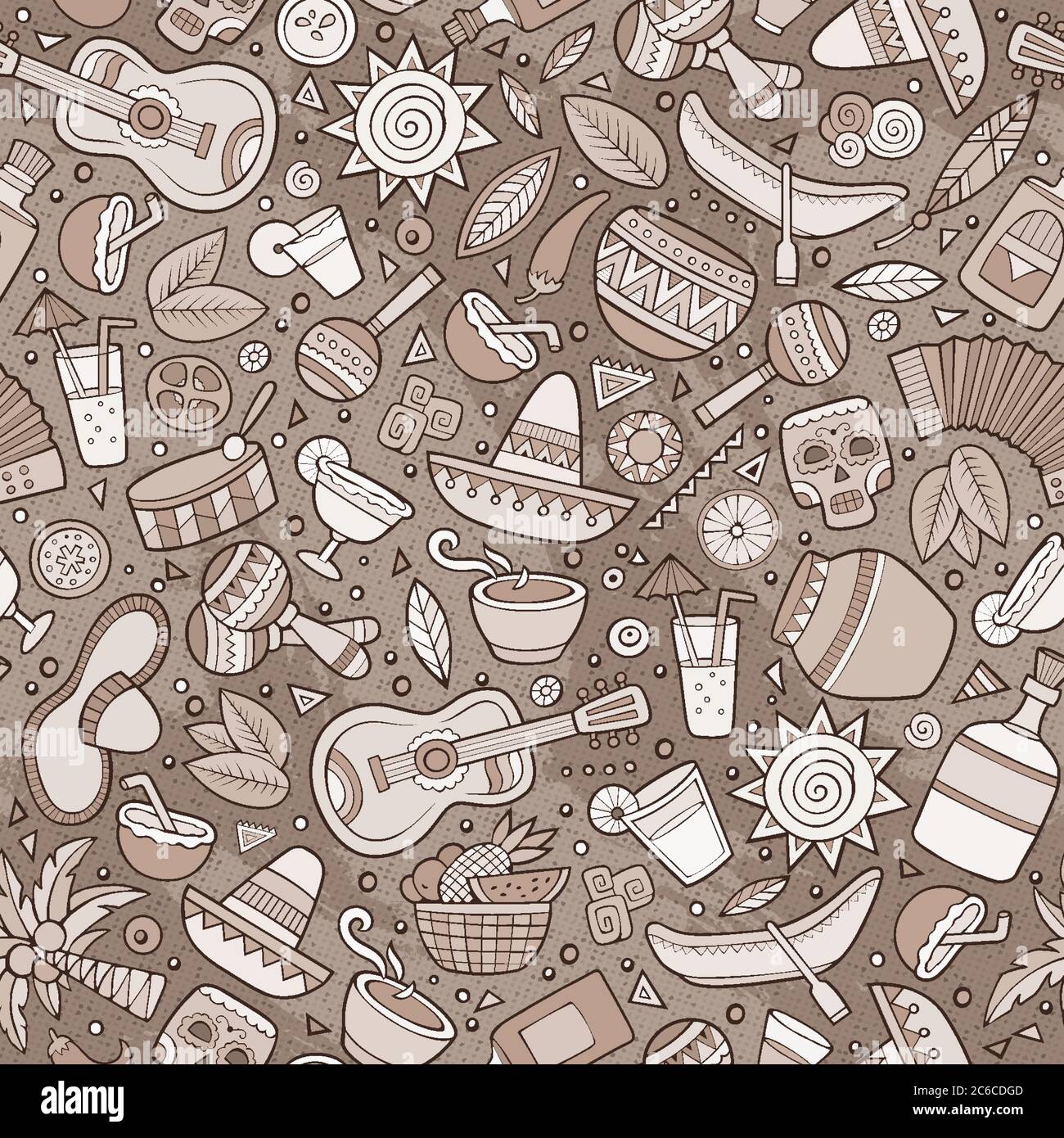 Cartoon hand-drawn latin american, mexican seamless pattern Stock ...
