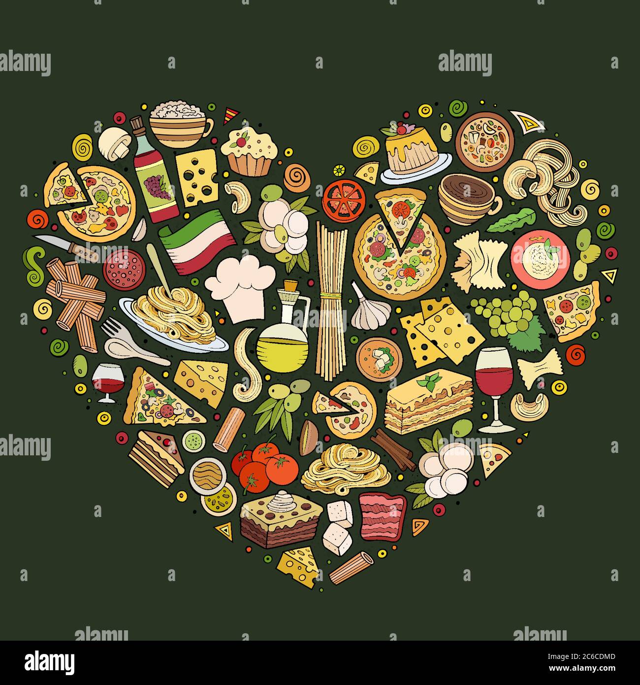 Set of Italian food cartoon doodle objects, symbols and items Stock ...