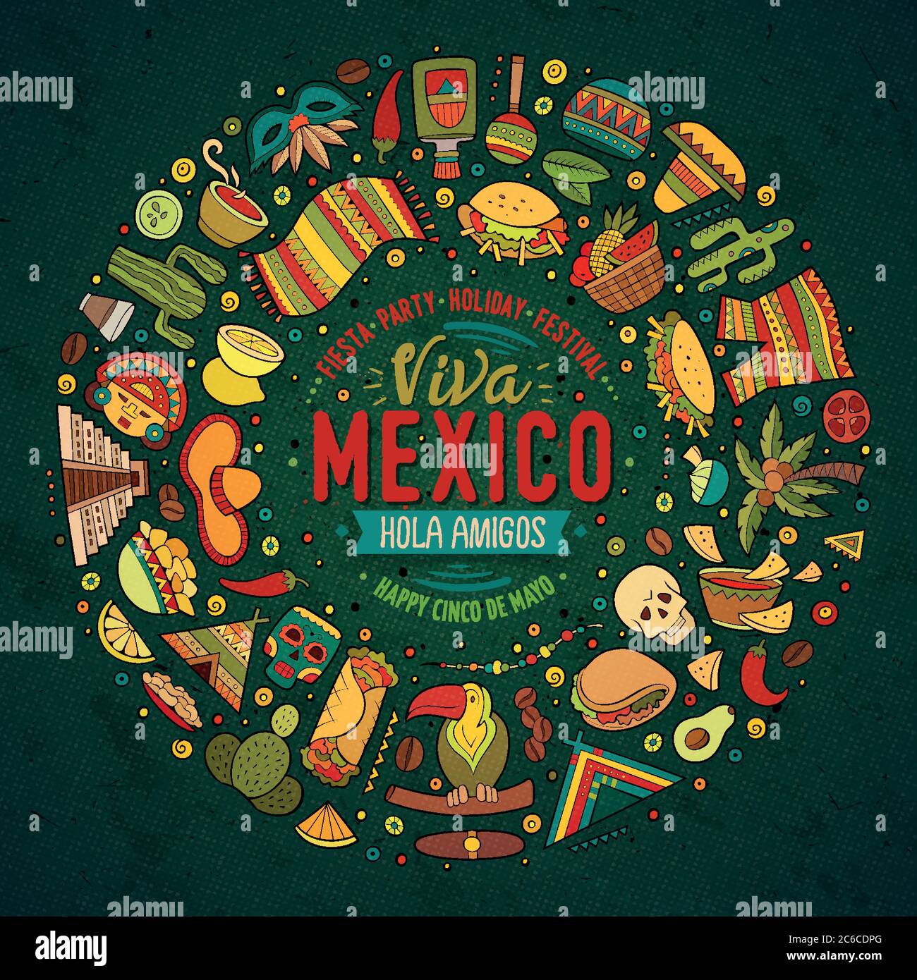 Set of Latin American cartoon doodle objects, symbols and items Stock ...