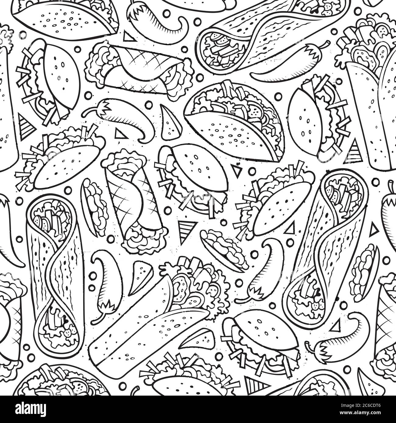 Cartoon hand-drawn latin american, mexican seamless pattern Stock ...