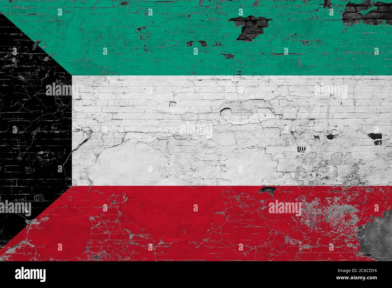 Kuwait flag on grunge scratched concrete surface. National vintage ...
