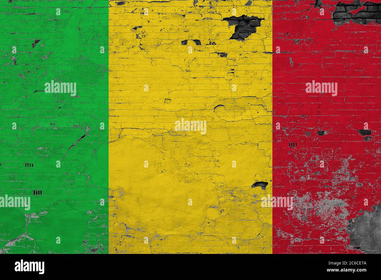 Mali flag on grunge scratched concrete surface. National vintage ...