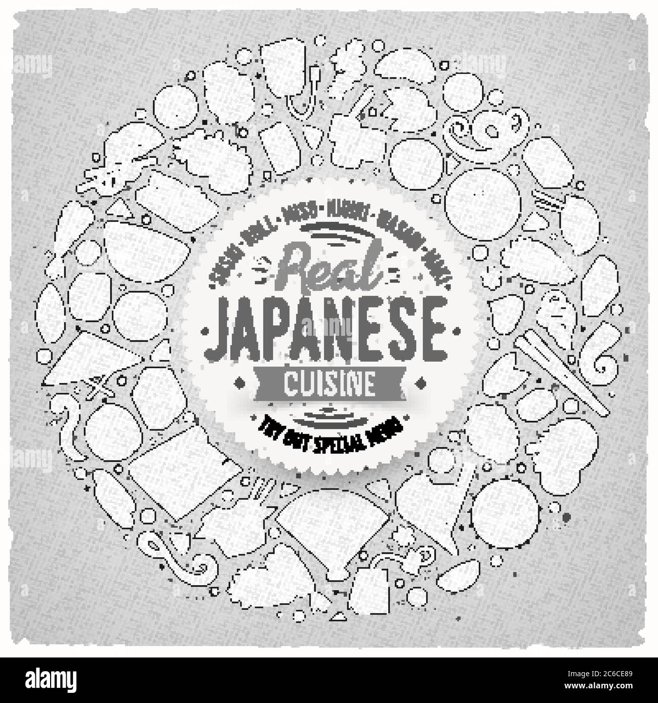 Set of Japanese food cartoon doodle objects, symbols and items Stock ...
