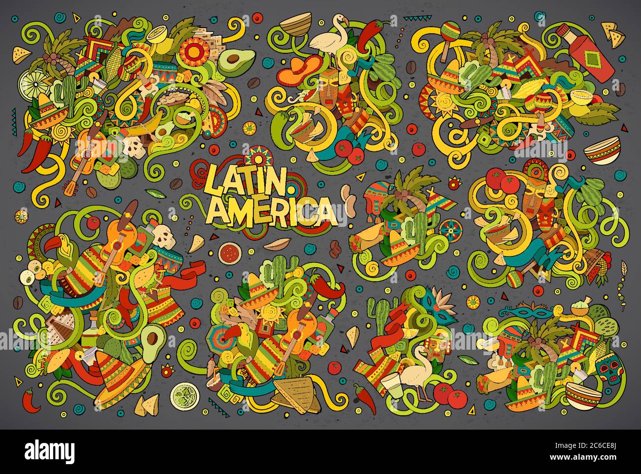 Colorful vector Doodle Latin American designs Stock Vector Image & Art ...