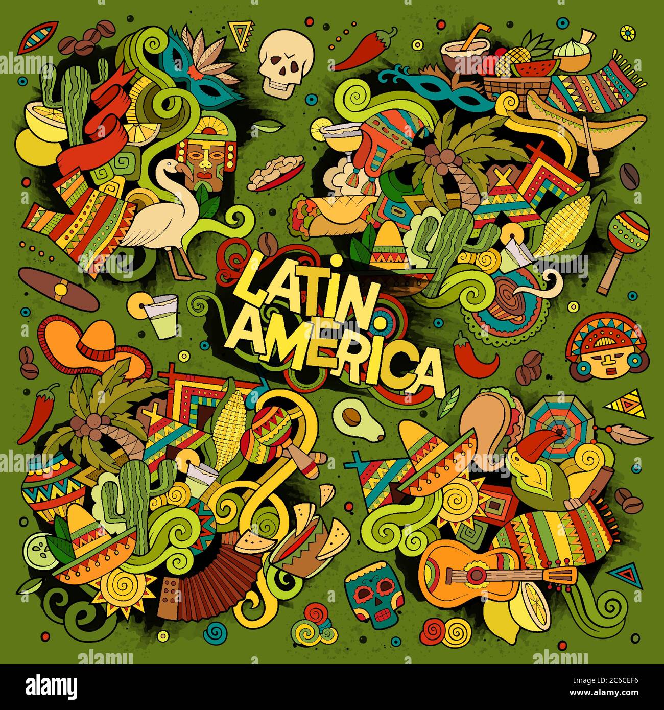 Colorful vector hand drawn Doodle Latin American objects Stock Vector ...
