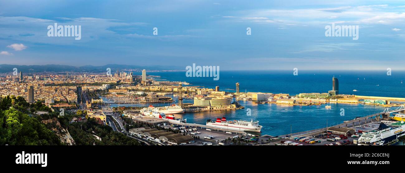 Panorama of port vell in sunset barcelona hi-res stock photography and ...