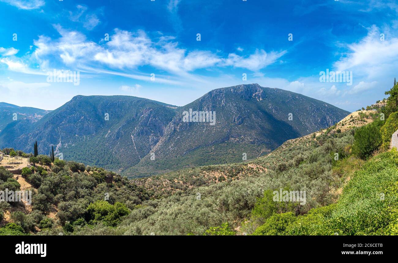 Valley of Amphissa in a summer day in ancient Delphi in Greece Stock ...
