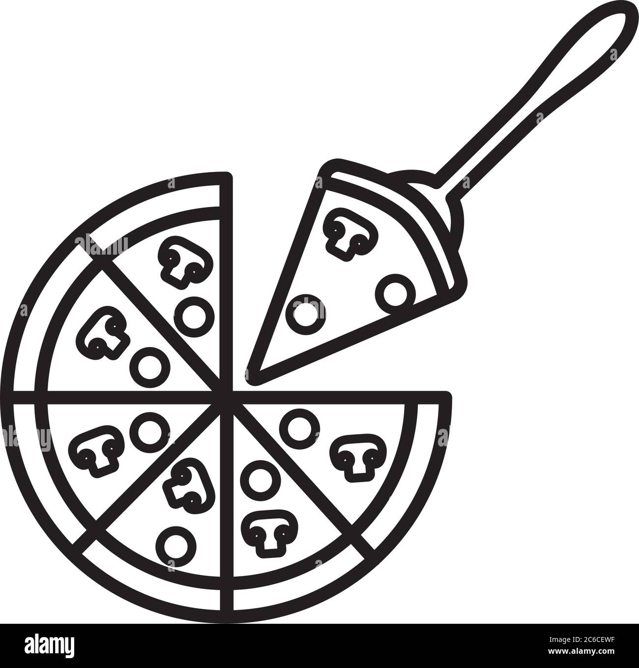 pizza and spatula icon over white background, line style, vector ...