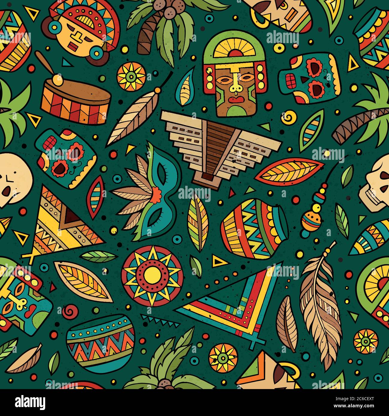 Cartoon hand-drawn latin american, mexican seamless pattern Stock ...
