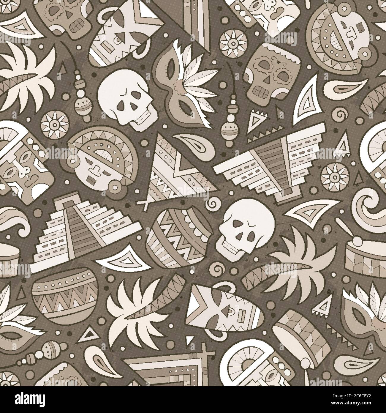 Cartoon hand-drawn latin american, mexican seamless pattern Stock ...