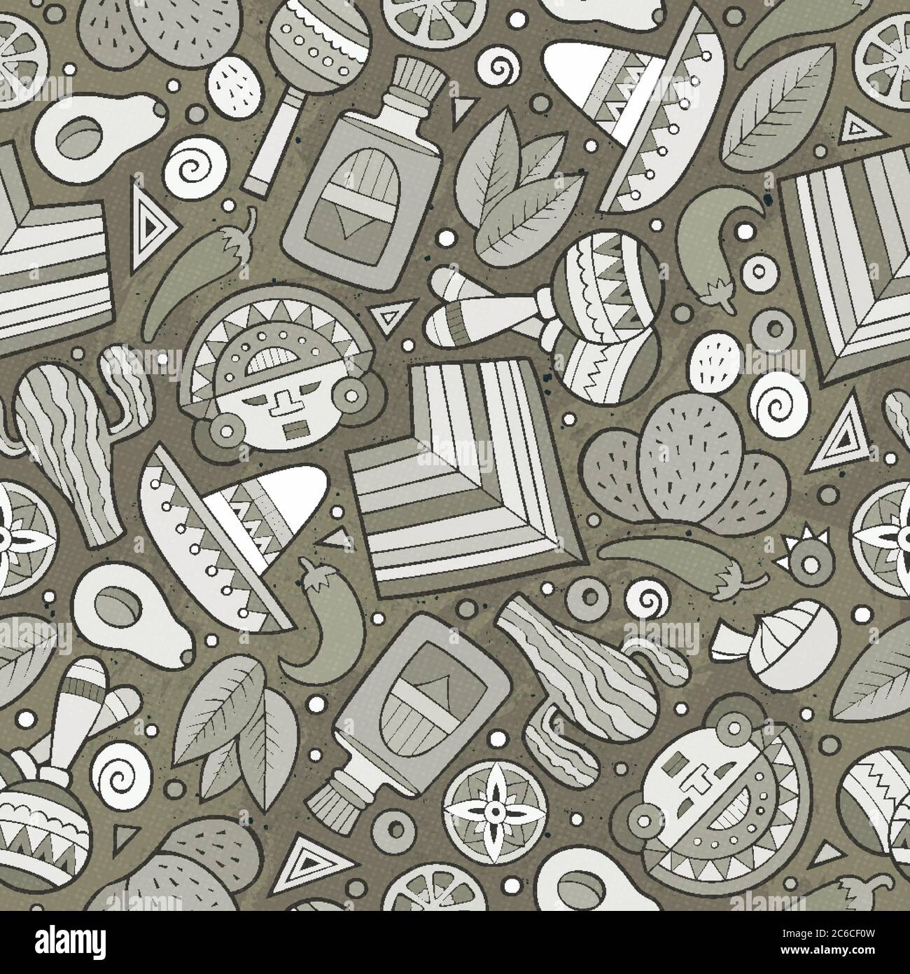Cartoon hand-drawn latin american, mexican seamless pattern Stock ...