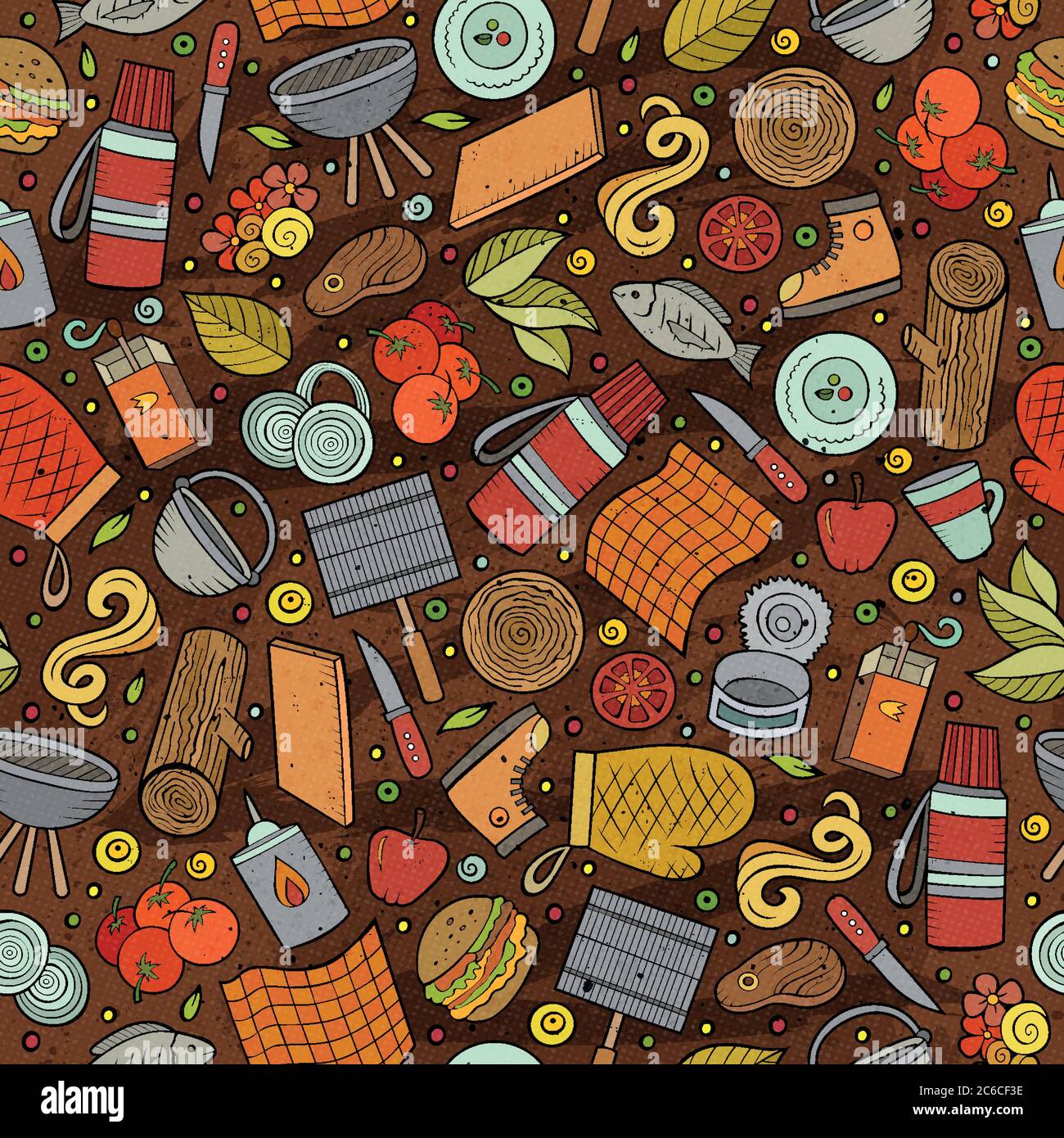 Cartoon cute hand drawn Picnic seamless pattern Stock Vector Image ...